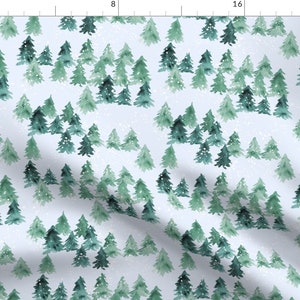 Woodland Pine Trees Fabric Chalet View by Joy and Ink Winter Holiday ...