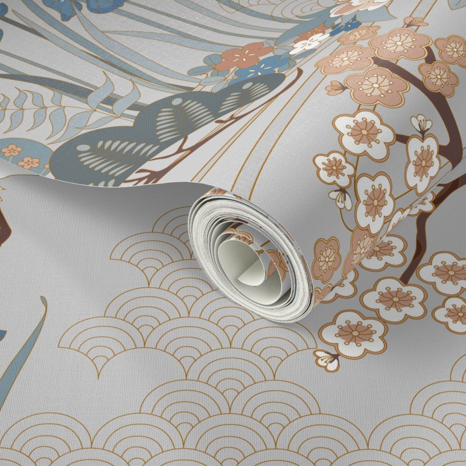 Japanese Wallpaper Japanese Garden Gray 24in by Juditgueth - Etsy