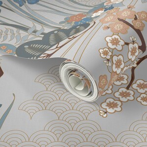 Japanese Wallpaper Japanese Garden Gray 24in by Juditgueth - Etsy
