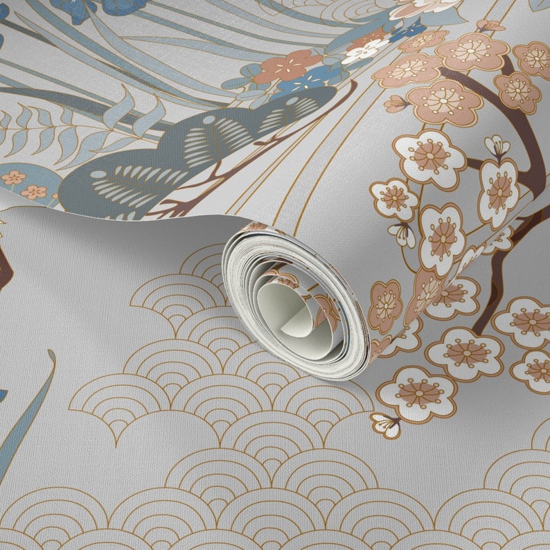Japanese Wallpaper Japanese Garden Gray 24in by Juditgueth - Etsy