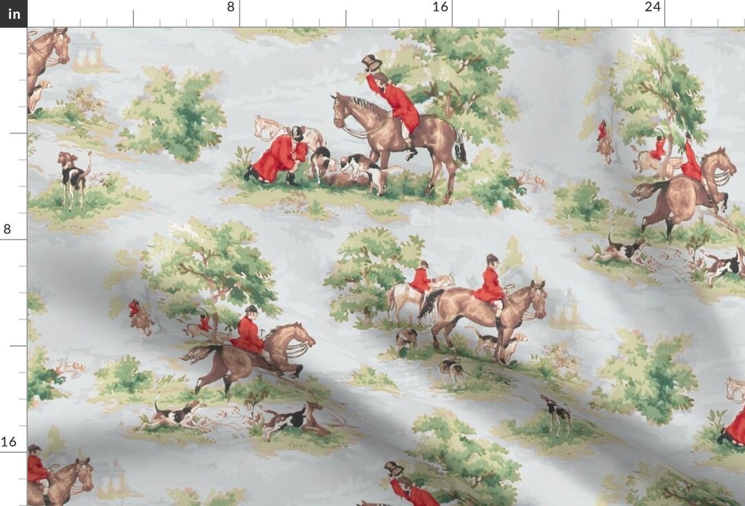 Watercolor Hunt Fabric - Horse Toile by Ponymacaroni - Blue Horses ...