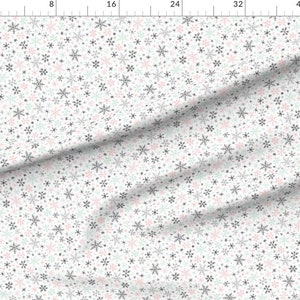 Snow Fabric Snowfall mint and Pink by Robyriker - Etsy