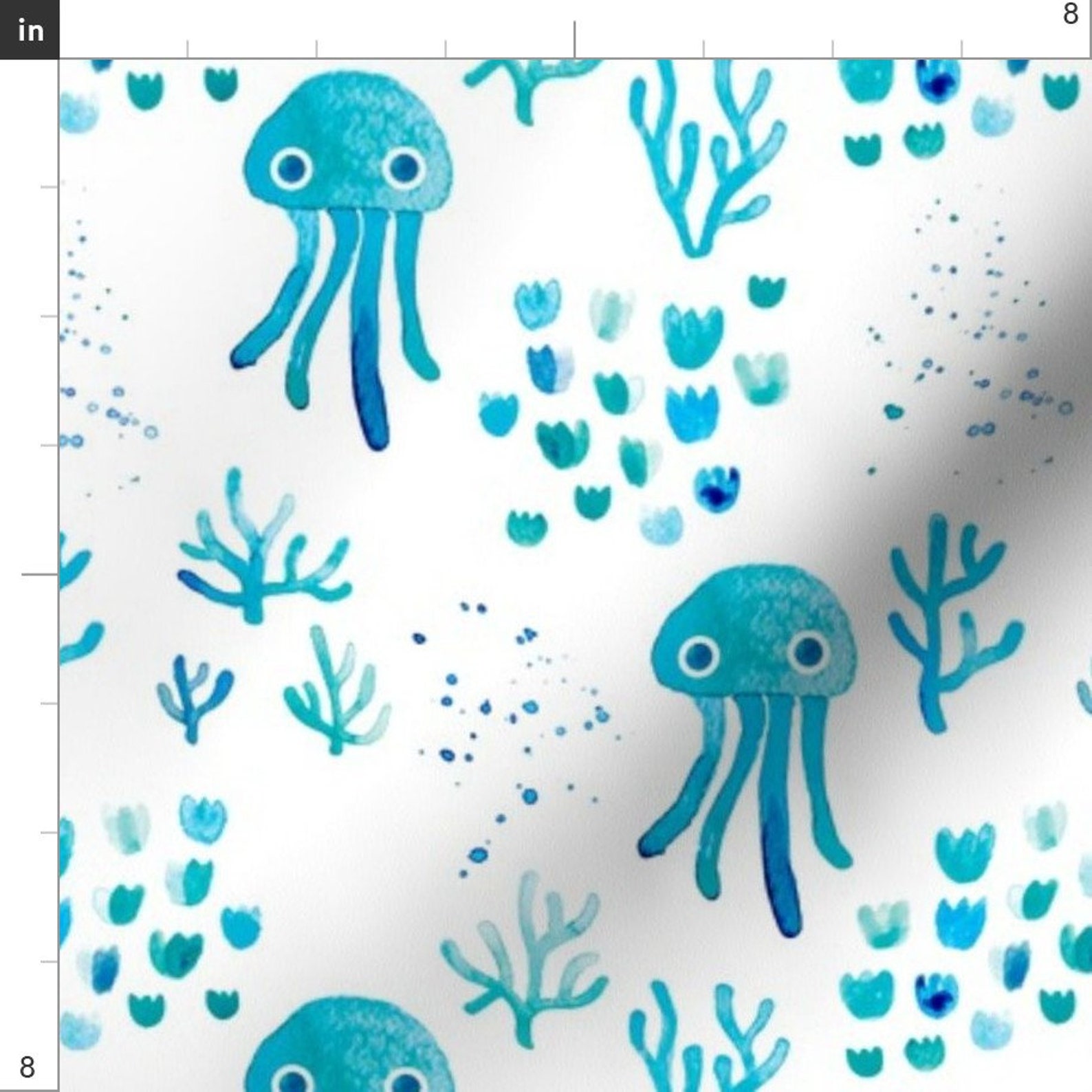 Ocean Fabric Watercolor Under Water Ocean Life Blue by - Etsy