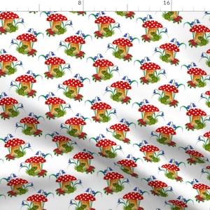 Toad Stools Fabric Frog Finds Shelter by Linsart Toad Stools Frogs ...
