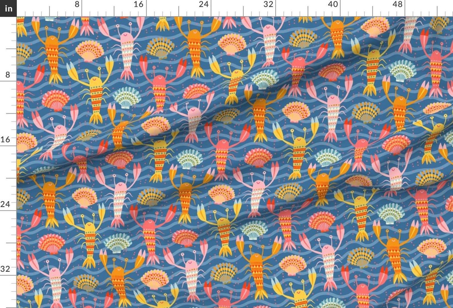 Whimsical Coastal Apparel Fabric - Happy Lobsters by Miraparadies ...