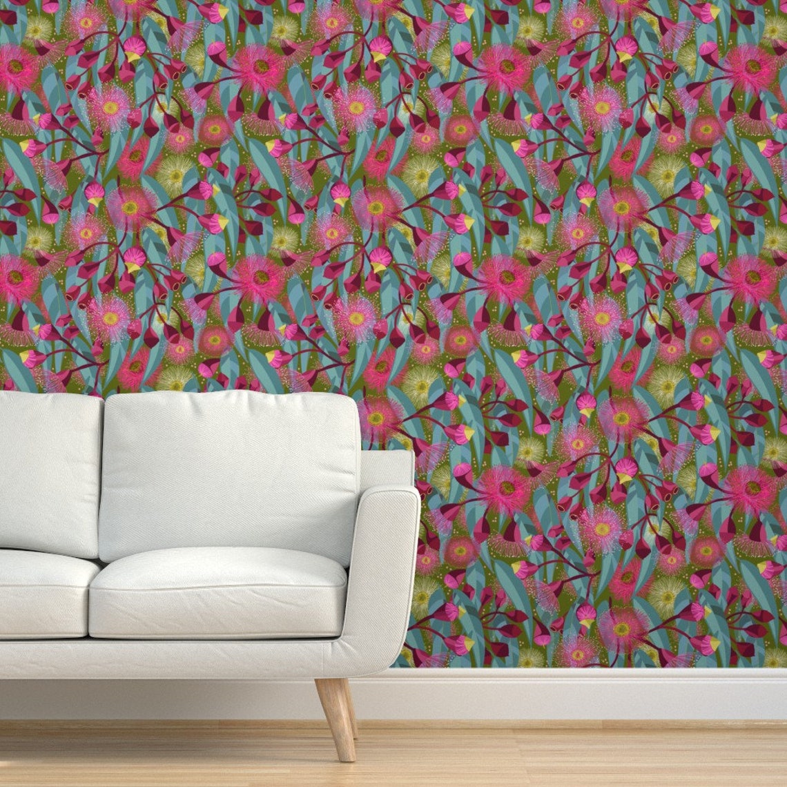 Australian Floral Wallpaper Eucalyptus Bloom by Hnldesigns - Etsy