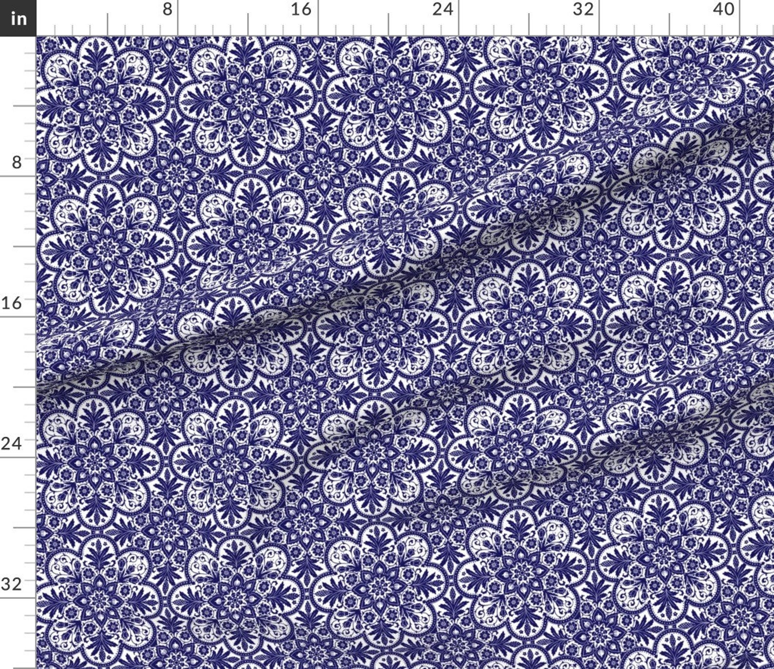 Vintage Blue Tile Fabric Tile Admiral Blue and White by - Etsy