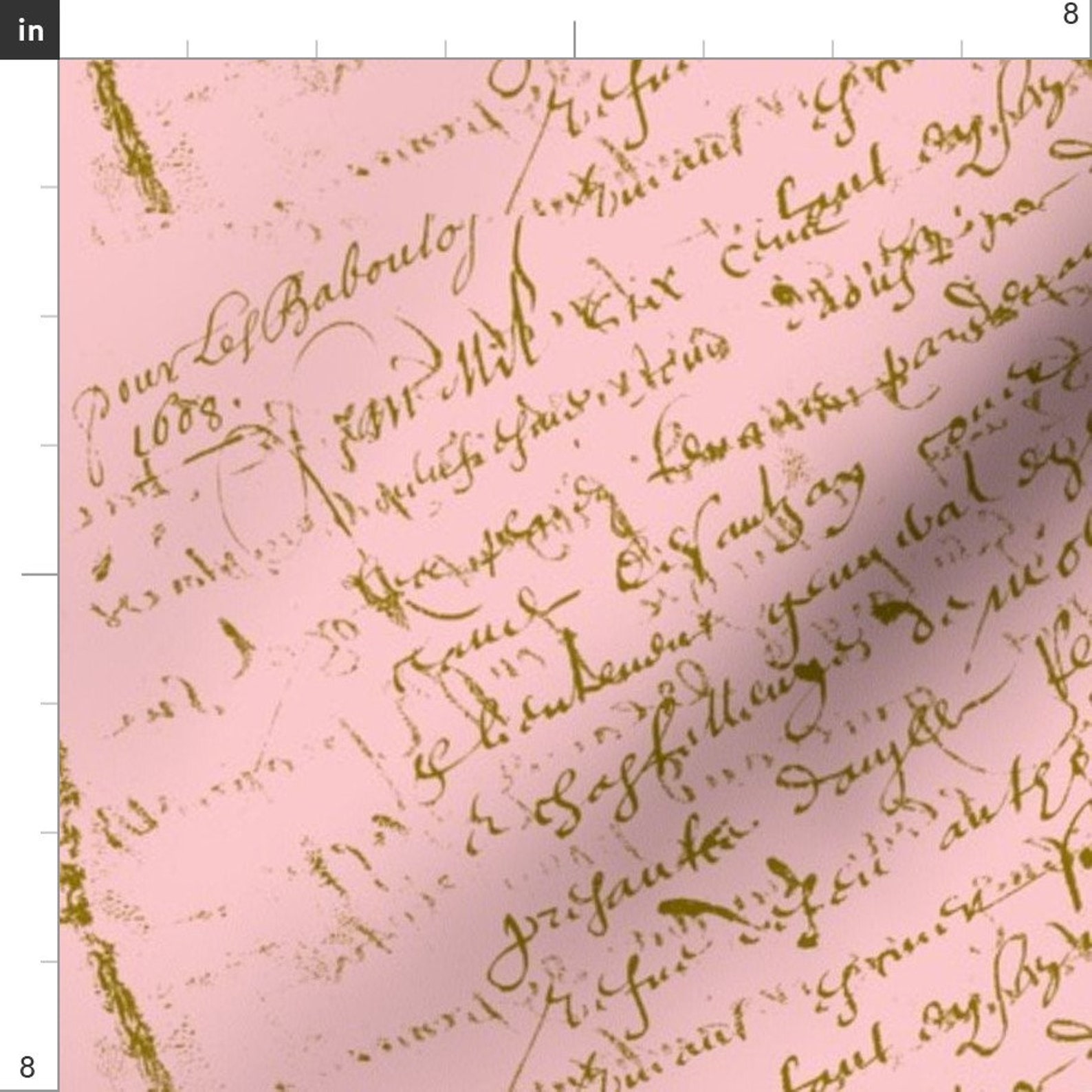 Vintage Calligraphy Fabric French Script Pink by - Etsy