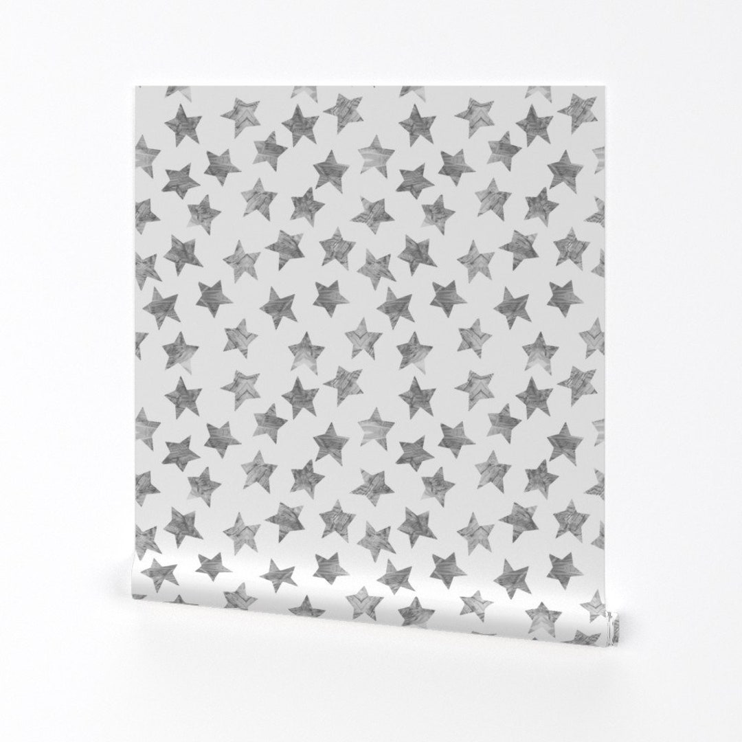 Gray Star Wallpaper Starry Watercolor Dreams in Grey by - Etsy
