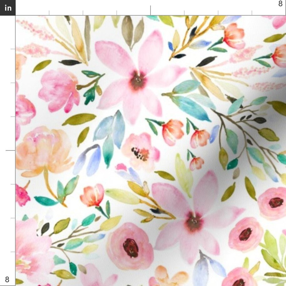 Watercolor Flowers Fabric Indy Bloom Design Mae Green C by | Etsy