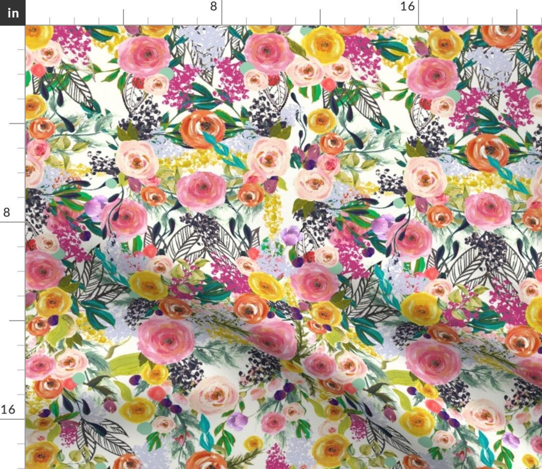 Rainbow Floral Blooms Fabric Autumn Blooms Painted Floral by - Etsy
