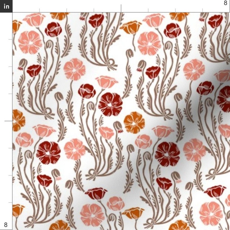 Florals Fabric Poppy Fall Autumn October Harvest Flowers - Etsy