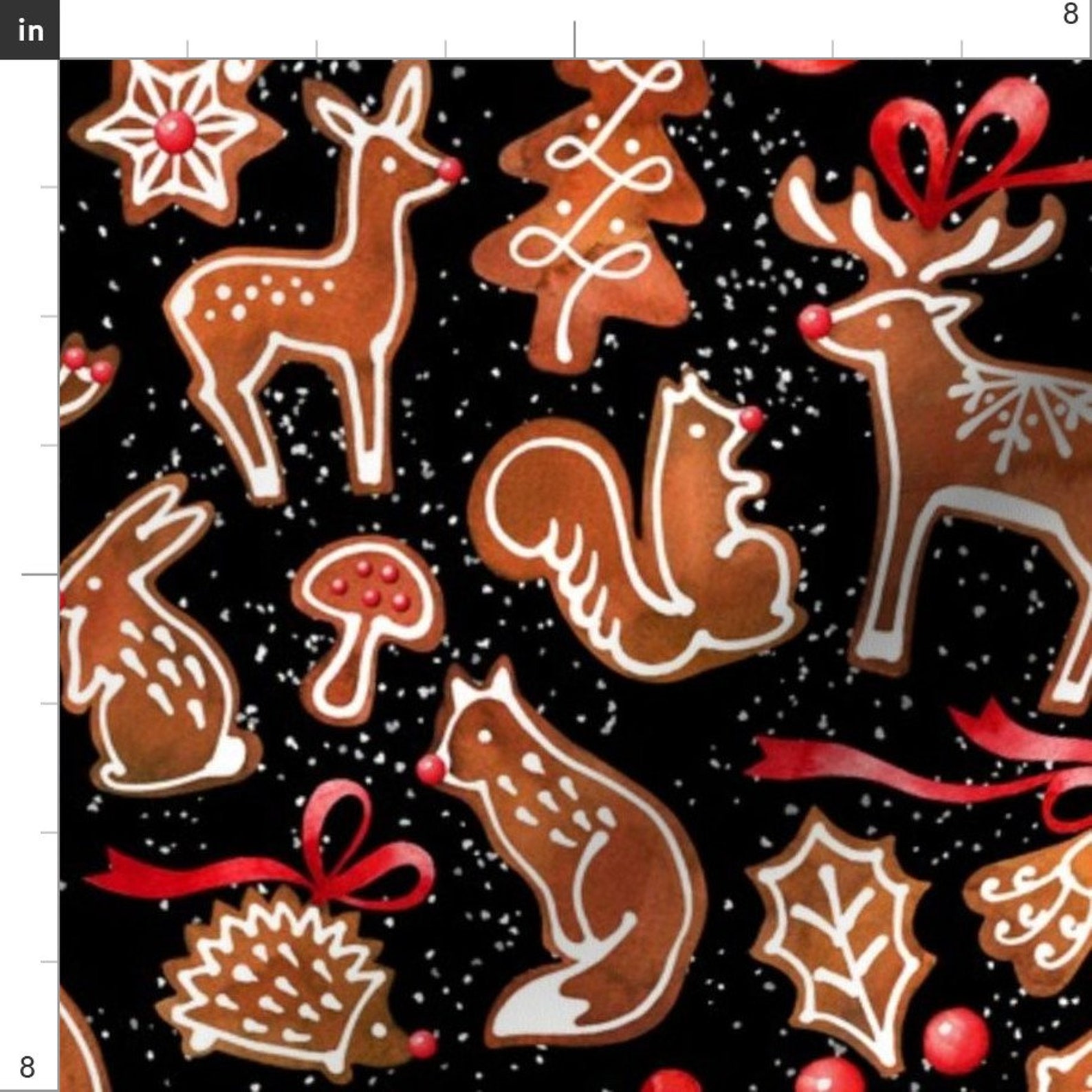 Gingerbread Fabric Woodland Gingerbread by Mirabelleprint - Etsy