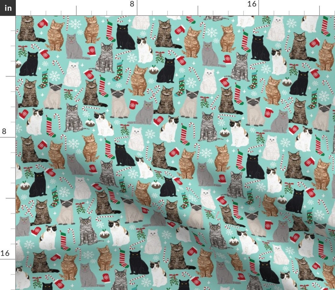 Cat Fabric Christmas Cat Fabric Pattern Candy Cane Stocking - Etsy