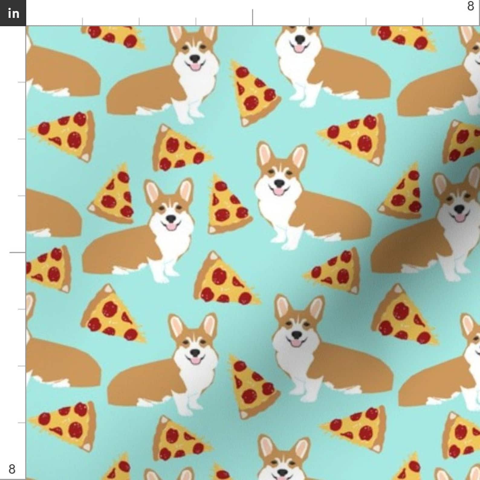Corgi Fabric Corgi Pizza Mint Dog Novelty Fabric by - Etsy