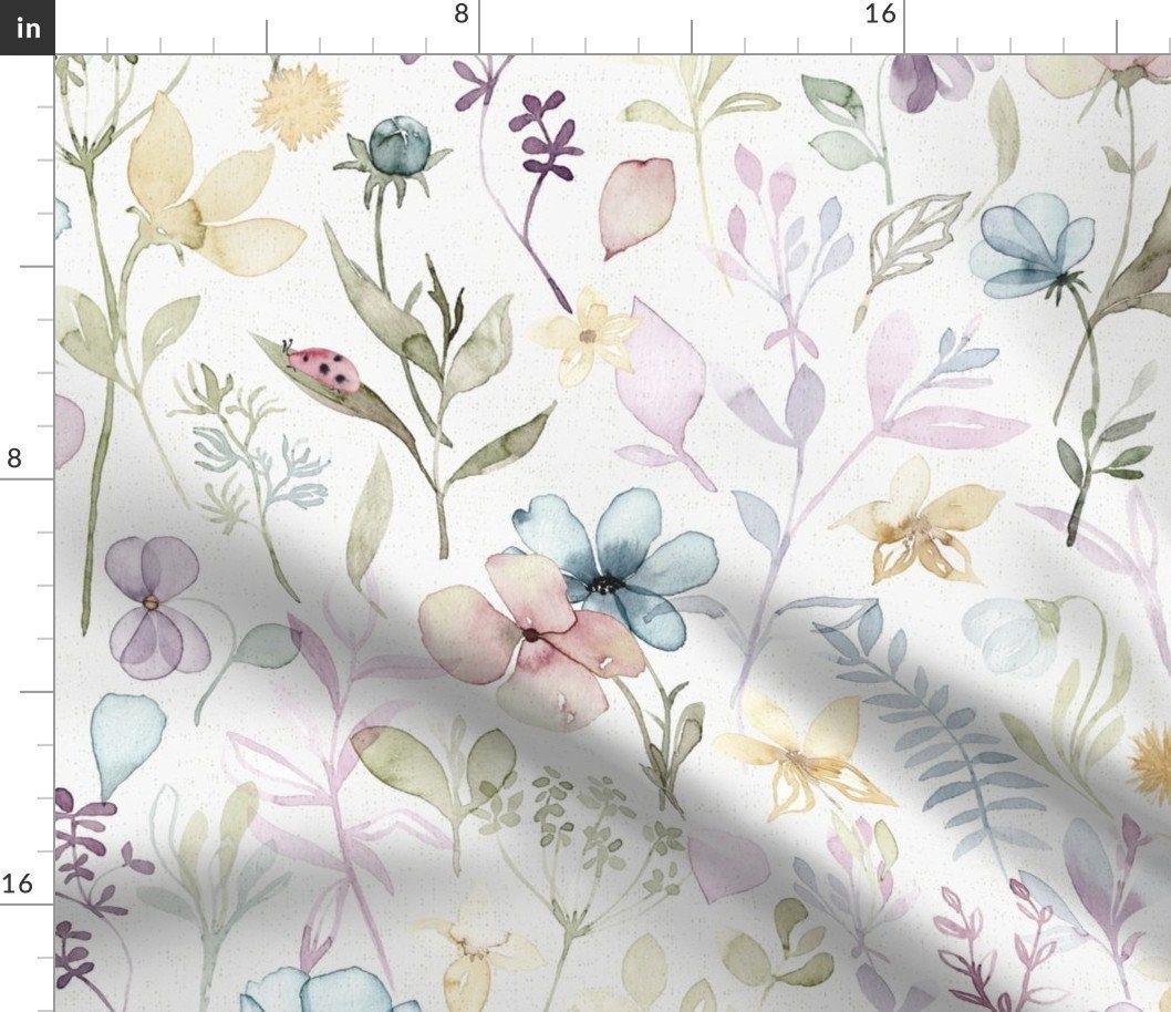 Spring Watercolor Floral Fabric Spring Floral Meadow Large | Etsy