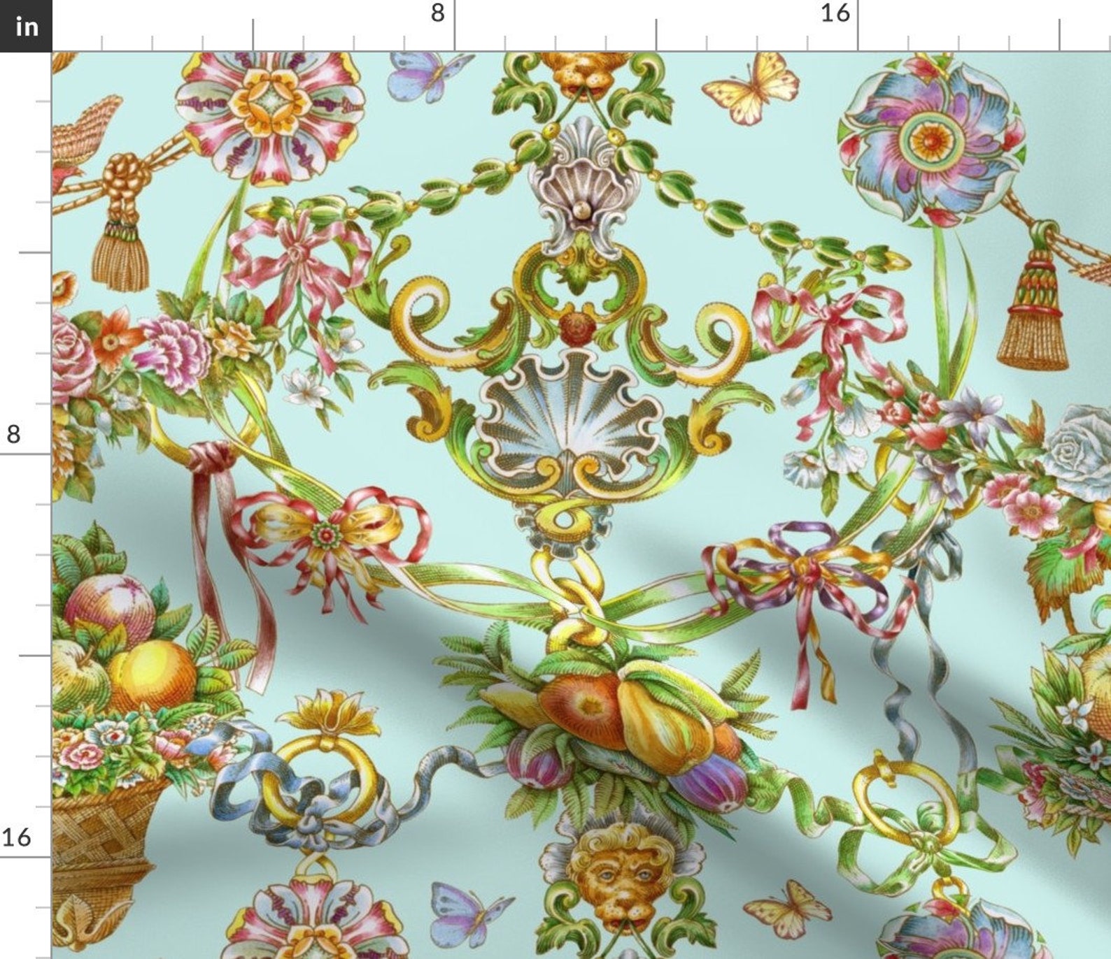 Elaborate Botanical Fabric Happy Rococo Turquoise by Chicca - Etsy