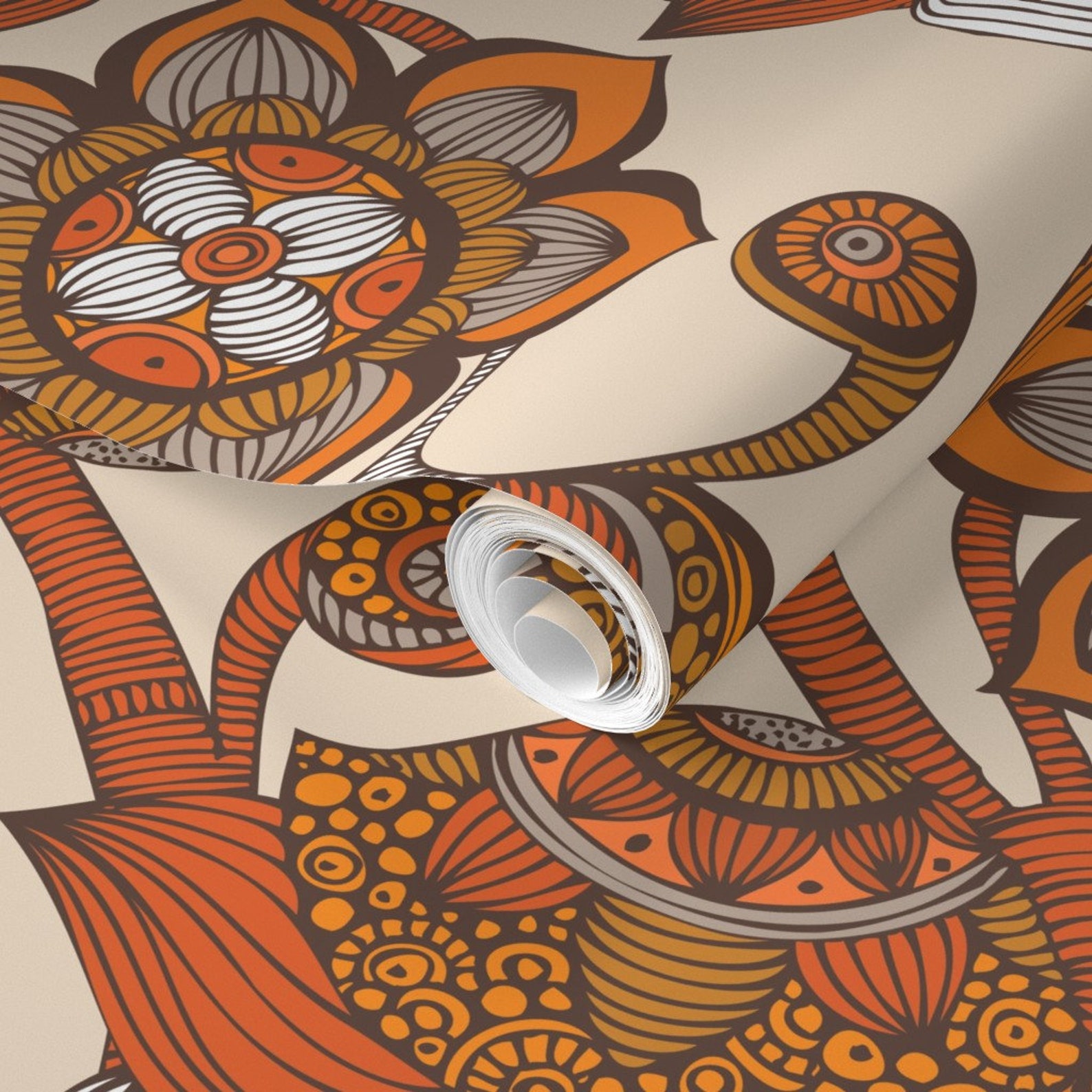 Orange Boho Floral Wallpaper Boho Orange by Valentinaharper - Etsy