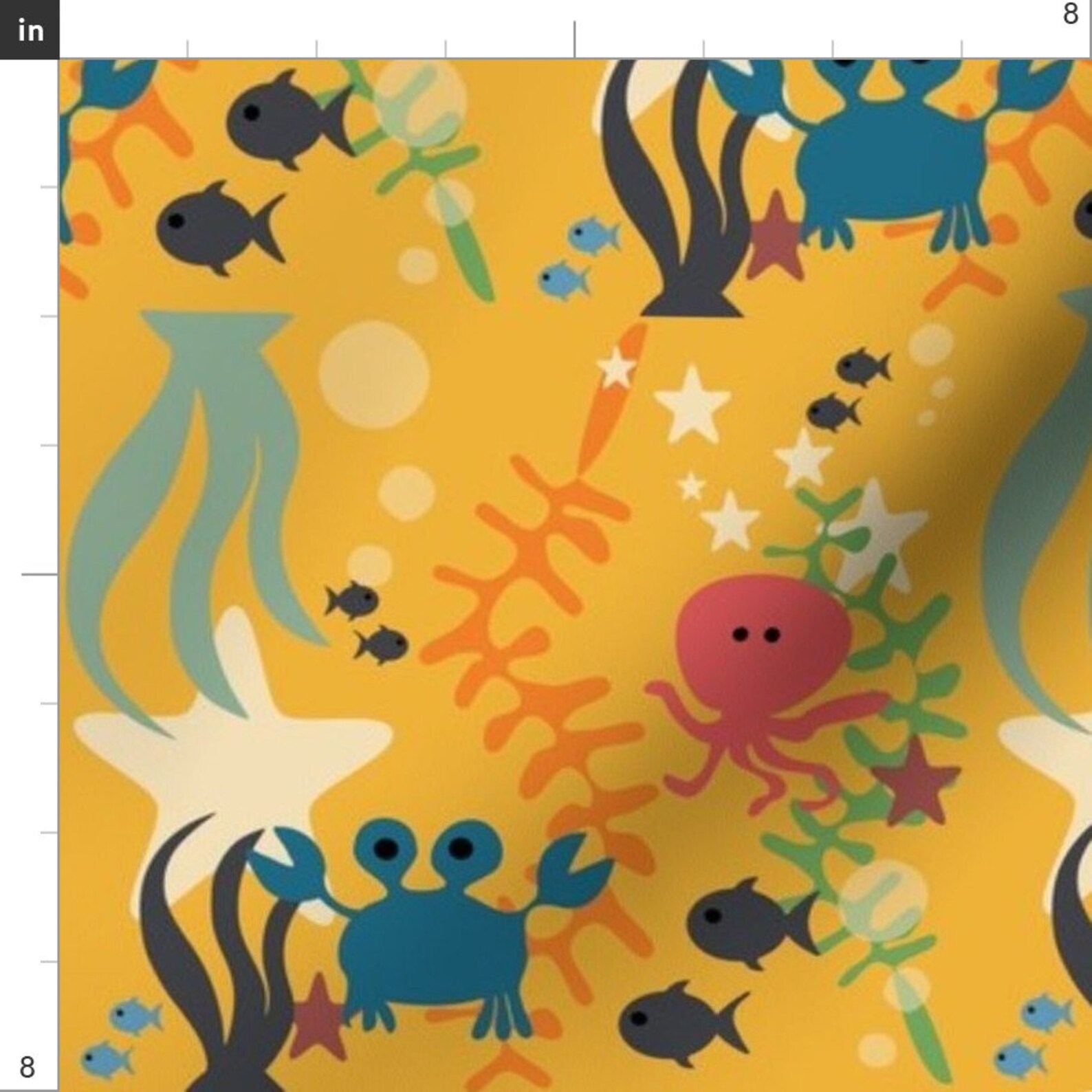 Mod Sea Life Fabric Sea Life Yellow by Bruxamagica Under - Etsy