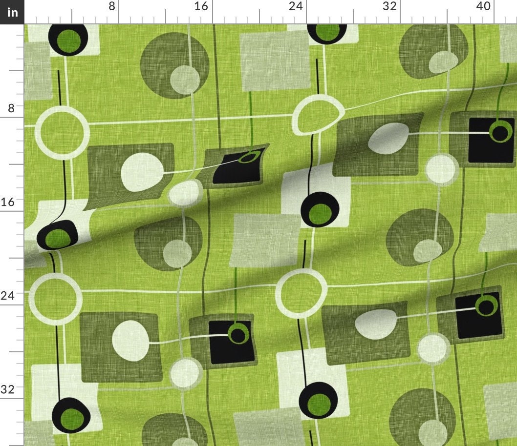 Mid-century Modern Fabric Retro Trendy Orbs and Squares Lime - Etsy