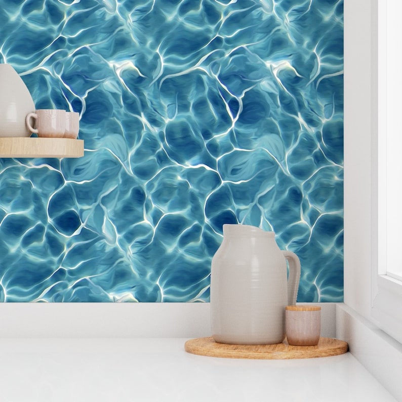 Pool Wallpaper Light Blue Ocean by Lauriekentdesigns Water - Etsy