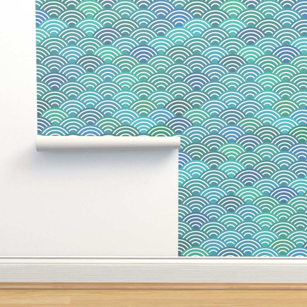 Mermaid Tail Wallpaper Mermaid Tail Scales Waves Blue by - Etsy