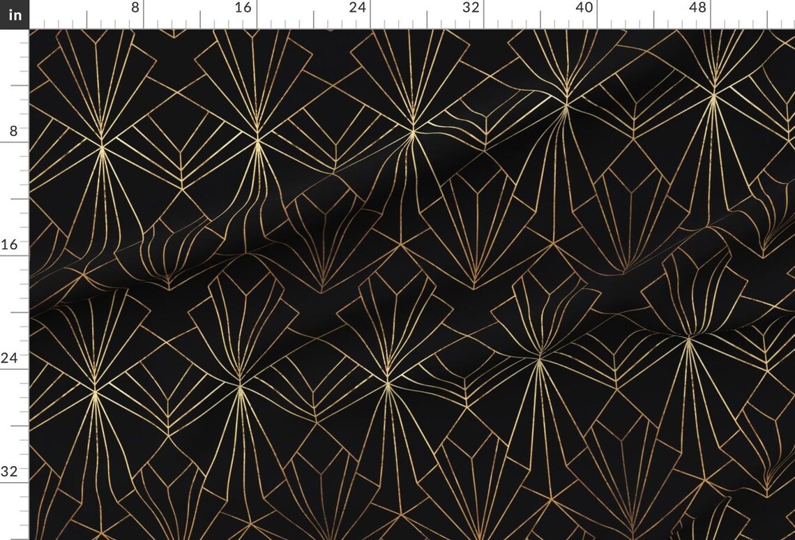 Black and Gold Geometric Fabric - and All That Jazz - Large Scale by ...