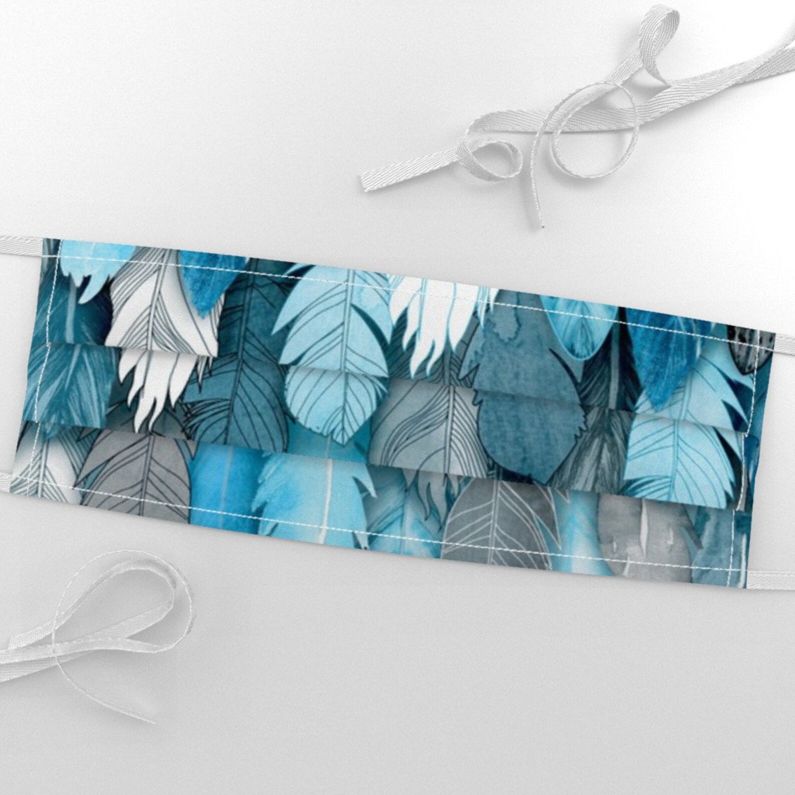 Blue Feathers Fabric Owl Feathers Blue By Xoxotique | Etsy