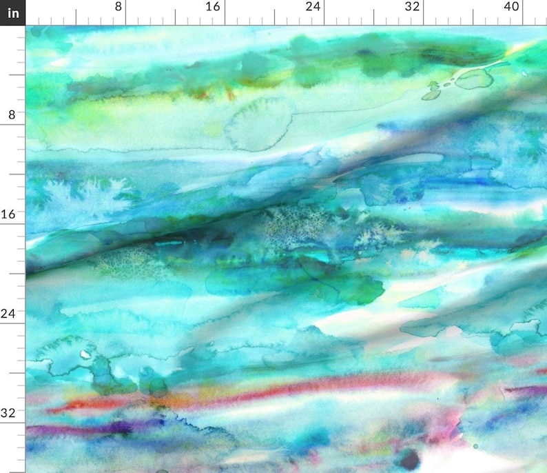 Aquamarine Abstract Fabric Watercolour 14 by Heytangerine | Etsy