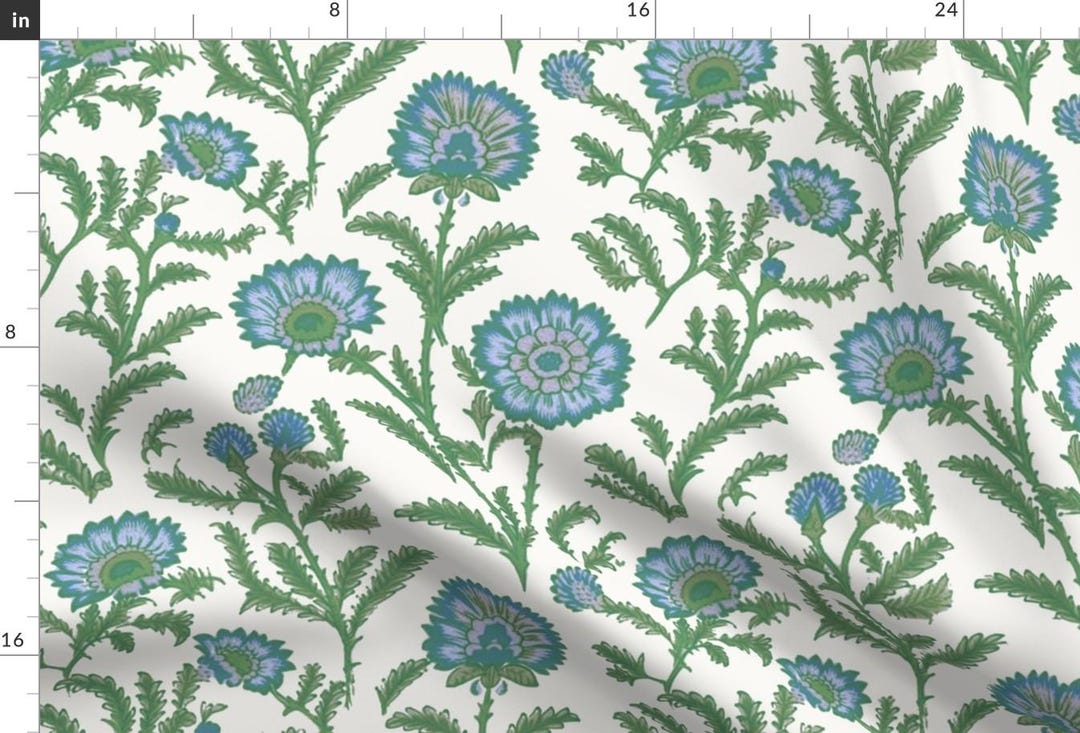 Block Print Fabric - Marigold Blue by Whitneyenglish - Jacobean Floral ...
