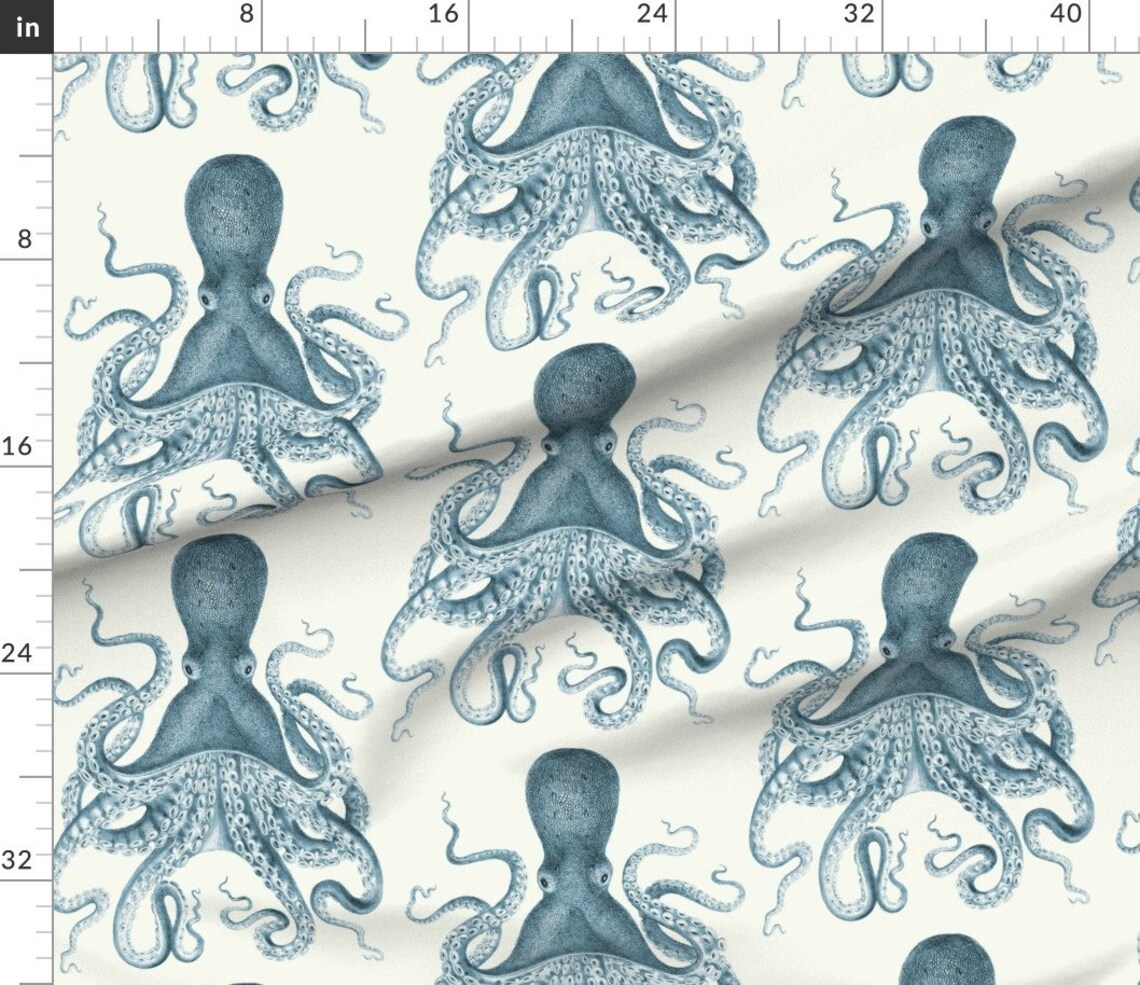 Blue Octopus Fabric Octopus Oasis in Sea by | Etsy UK