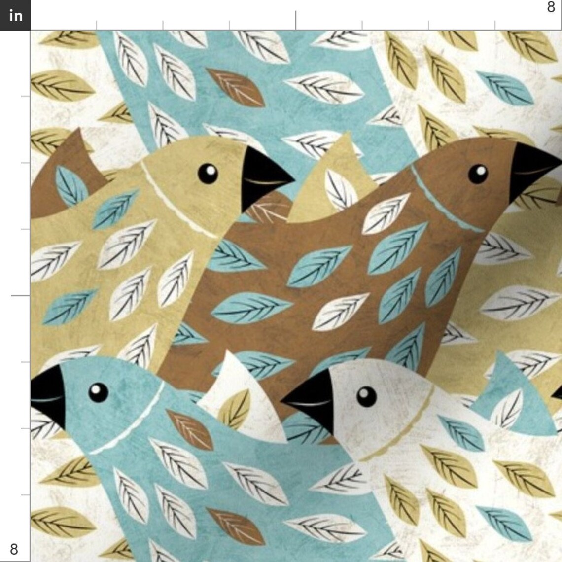 Mod Bird Fabric Birdwaves by Gaiamarfurt Mod Folk Bird - Etsy