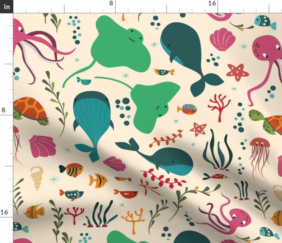 Sea and Ocean Fabric Sea Creatures 002 by Bluelela Ocean Beach ...