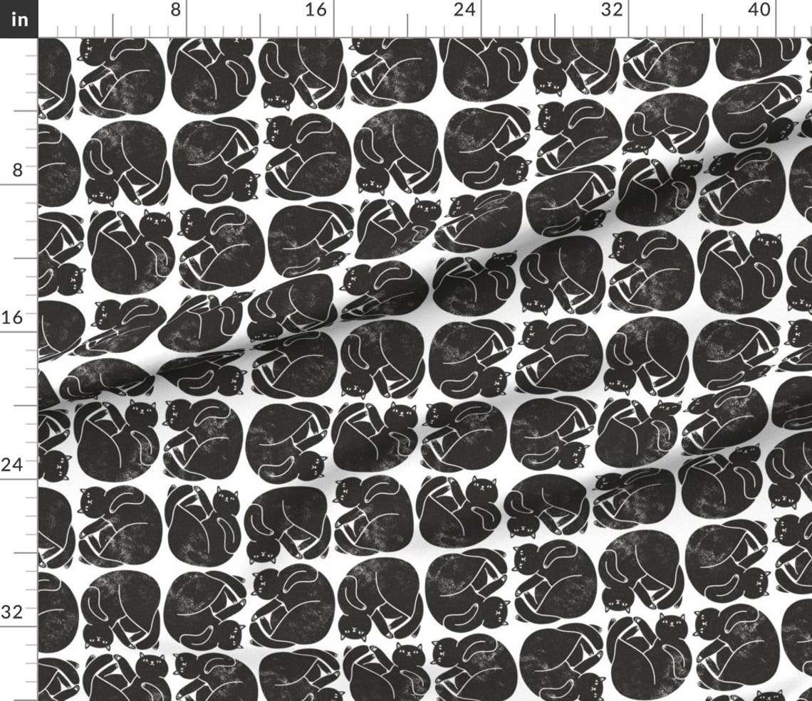 Cat Silhouette Fabric Big and Beautiful by Stolenpencil - Etsy