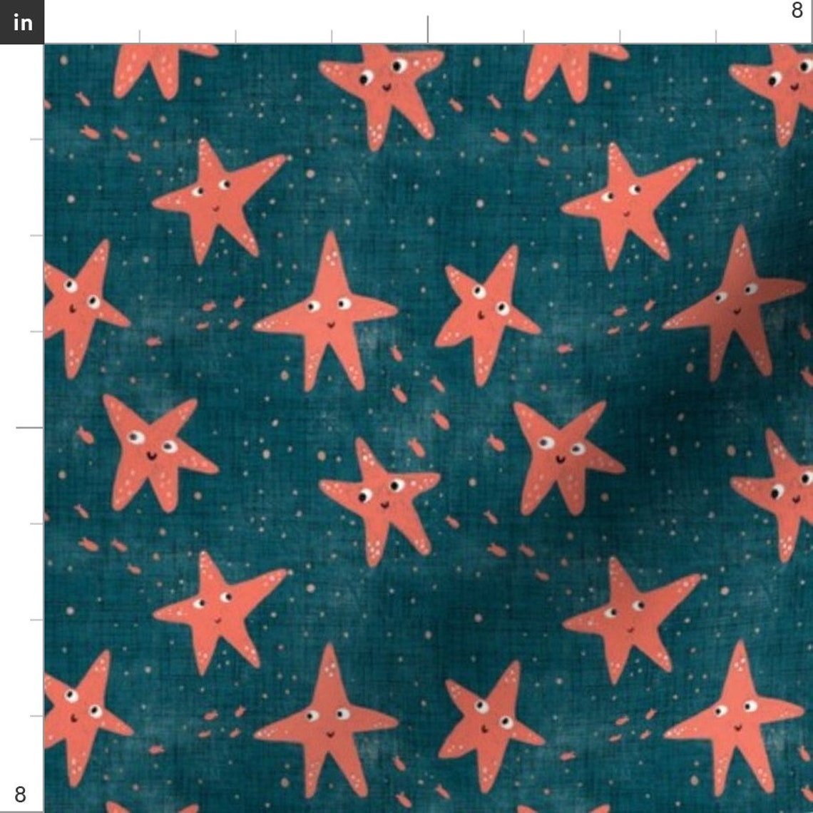 Blue Pink Starfish Nautical Fabric Silly Starfish By | Etsy