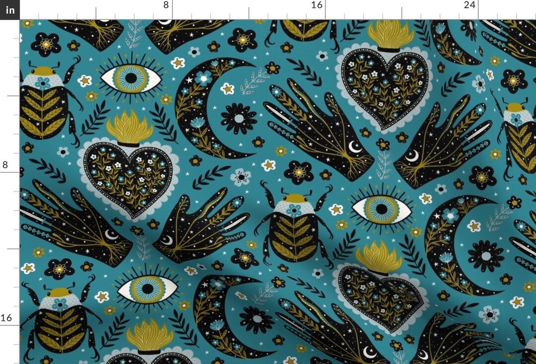 Talisman Fabric - Magical Floral Talismans by Bexmorley - Blue Dark ...