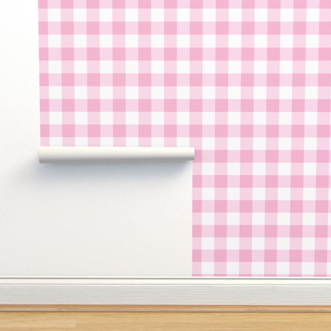 Pink Gingham Wallpaper Buffalo Check in Pink by Domesticate - Etsy