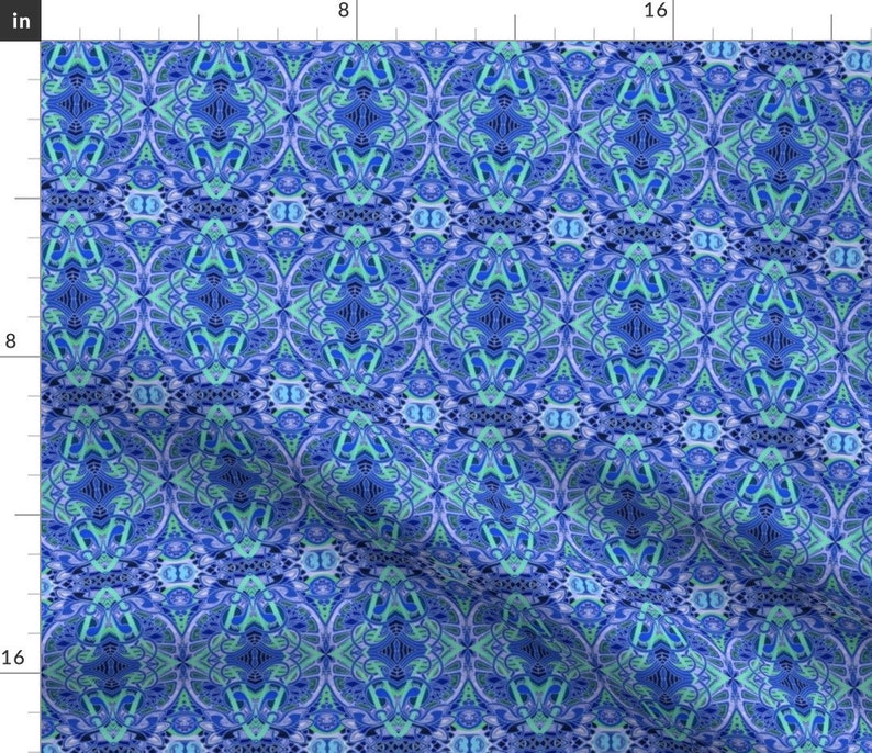 Blue Abstract Fabric Midnight Damask by Edsel2084 Diamond - Etsy