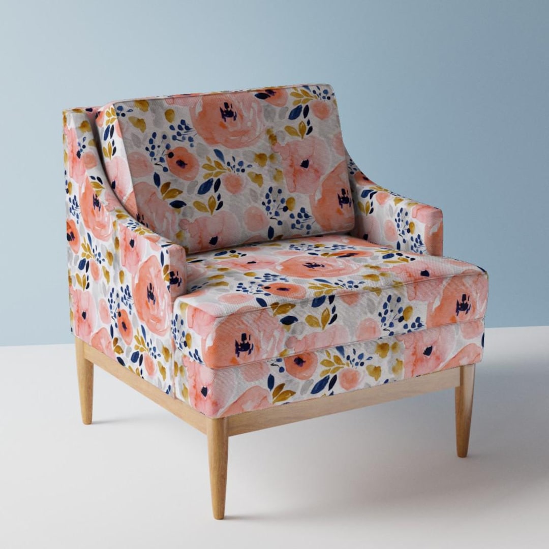 Peachy Pink Floral Upholstery Fabric- Genevieve Floral by Crystal_walen ...