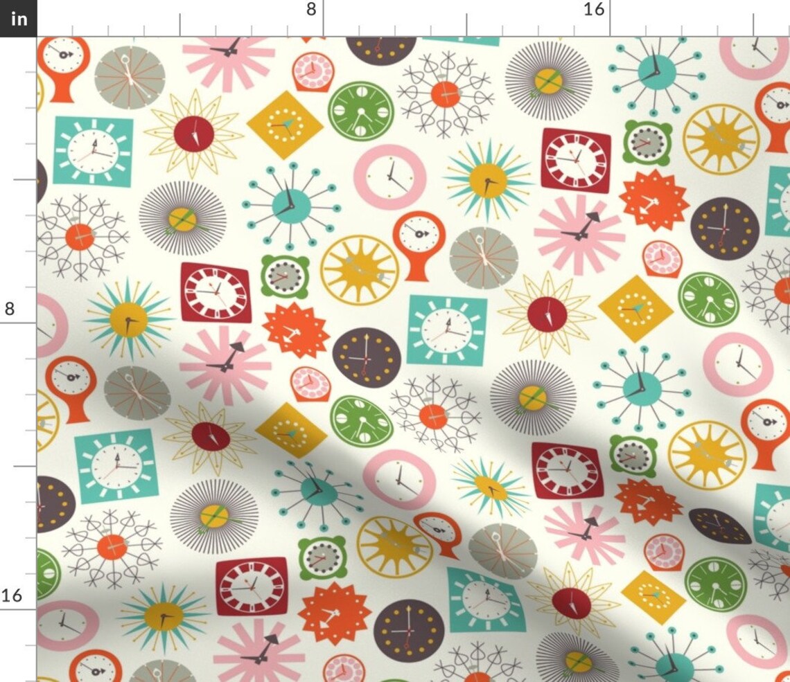 Mod Clock Fabric Clocks35-05 by Katerhees Mod Scandi Retro - Etsy