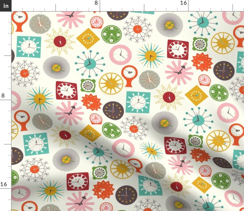 Mod Clock Fabric Clocks35-05 by Katerhees Mod Scandi Retro - Etsy