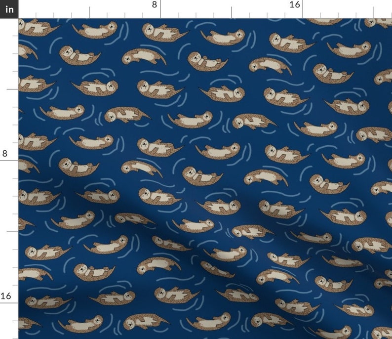 Otter Fabric Otters Navyotter Fabric Andrea Lauren Cute - Etsy