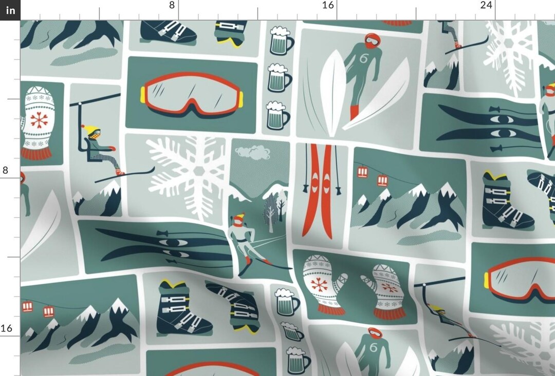 Retro Snow Ski Fabric - Nordic Winter by Ebygomm - Skiing Outdoors ...