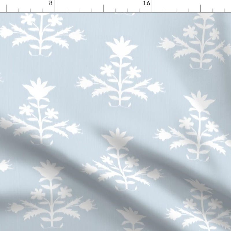 Blue Ikat Floral Fabric - Etsy
