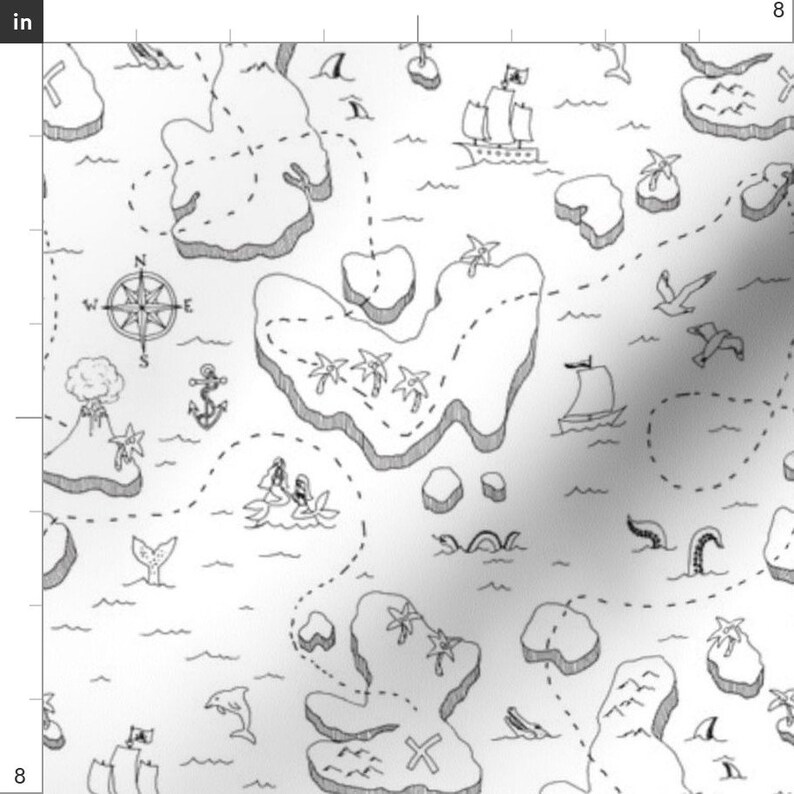 Black White Treasure Map Fabric Treasure Map Black and - Etsy