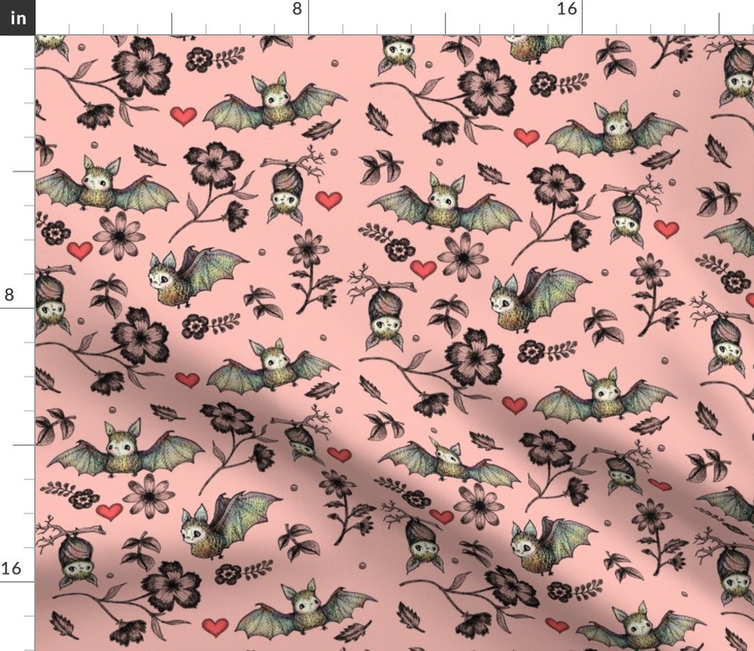 Bats Fabric Bats and Hearts With Pink Background by Andrea Zuill Floral ...