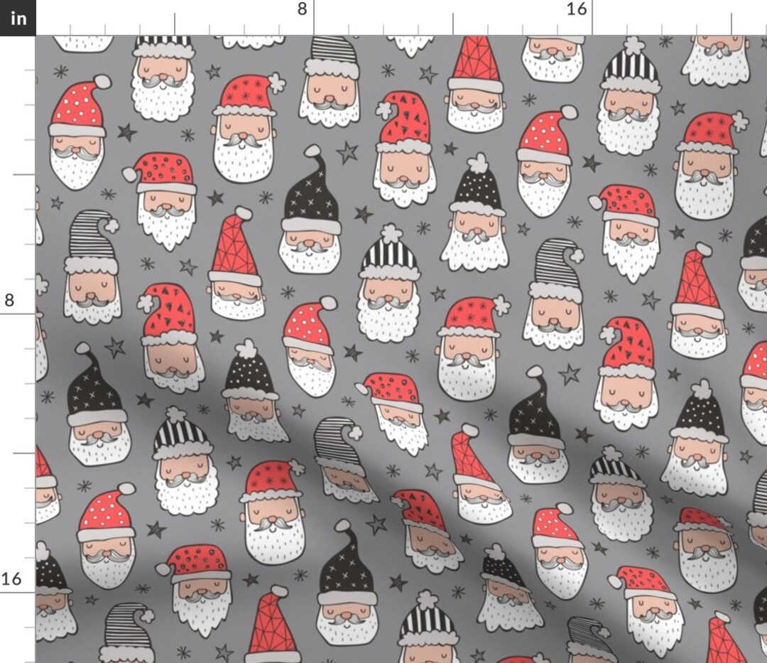 Santa Fabric Christmas Santa Claus With Stars on Grey by Caja Design ...