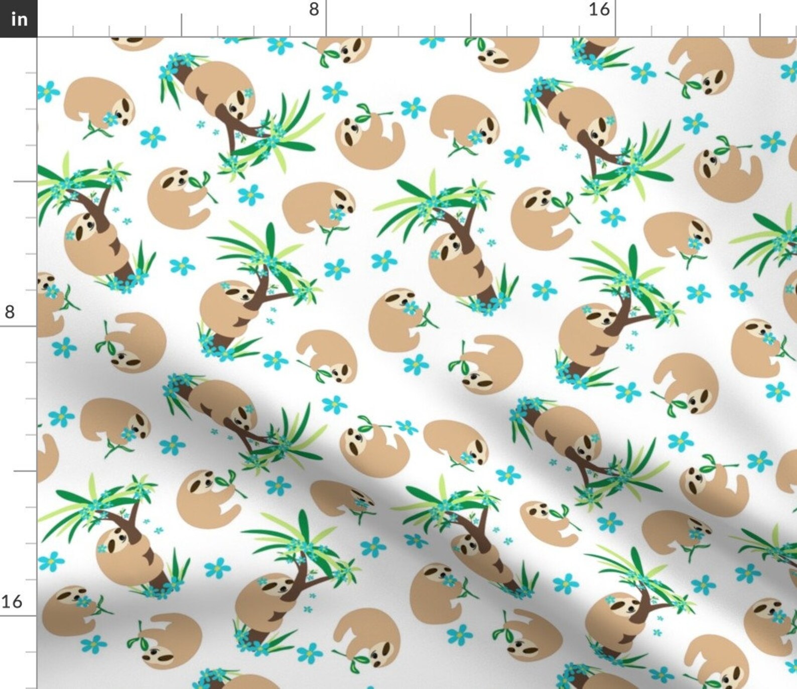 Cute Sloth Animals Fabric Sloth Hugs White by Phyllisdobbs - Etsy
