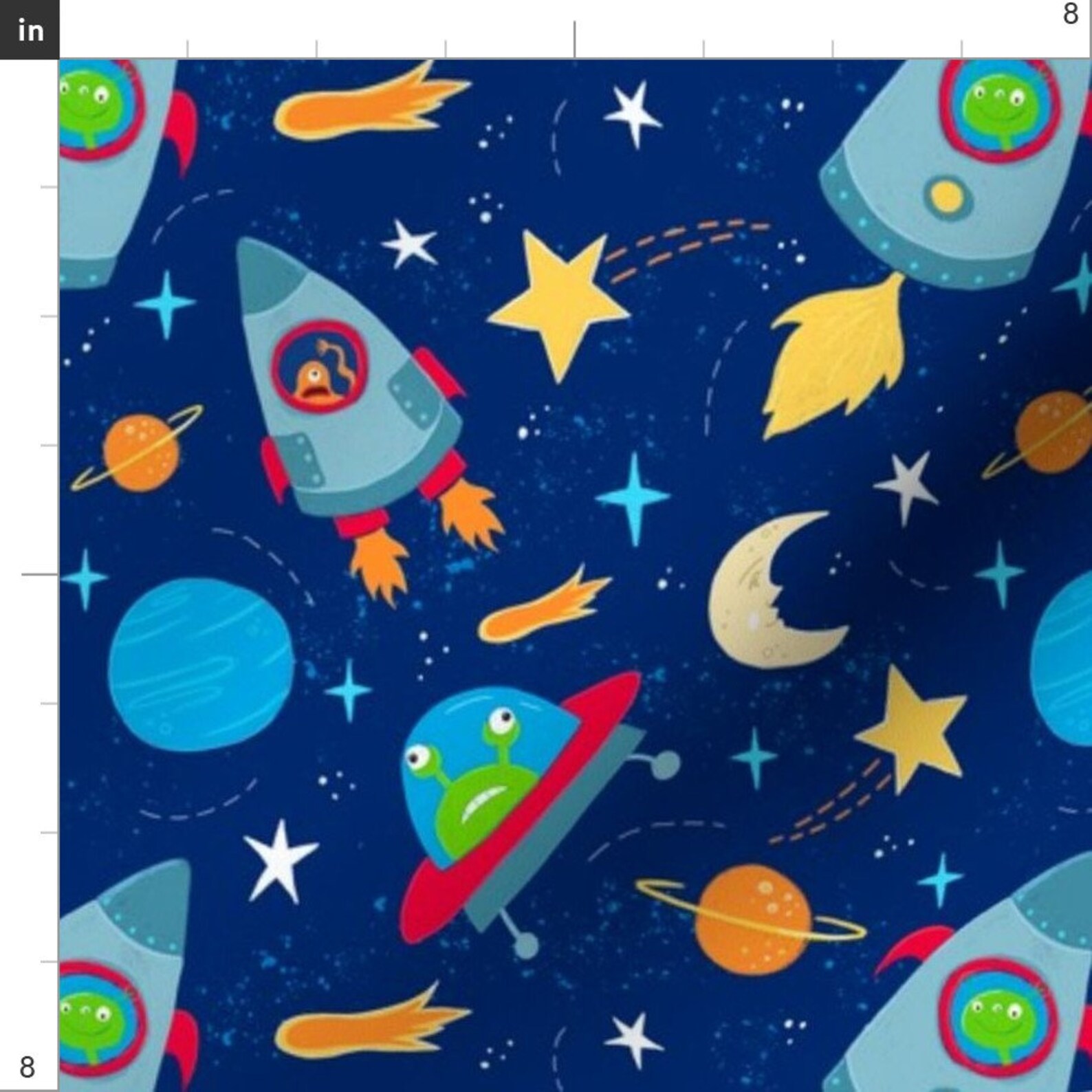 Space Illustration Kid's Room Fabric Space Rockets | Etsy