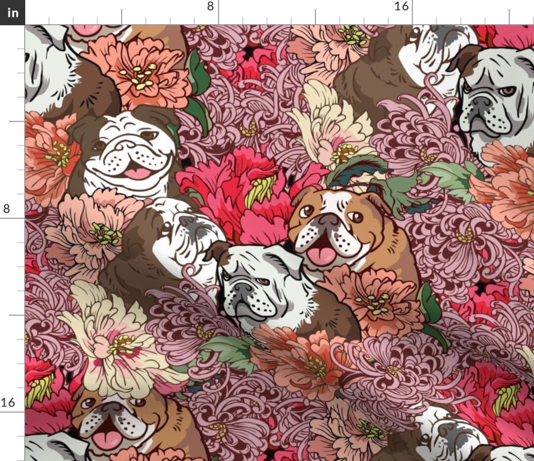 English Bulldog Floral Fabric Because English Bulldog by Huebucket ...